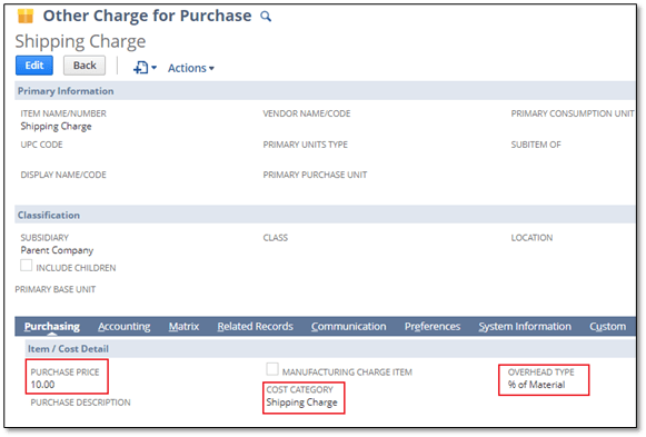Using Inventory Cost Template on Items Using Standard Costing